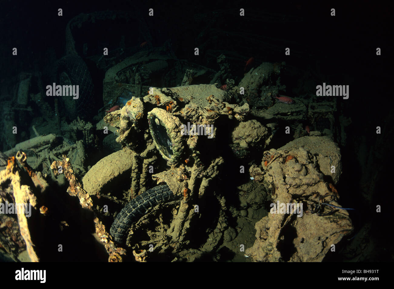 Motorcycles inside SS Thistlegorm Wreck, Strait of Gubal, Red Sea ...
