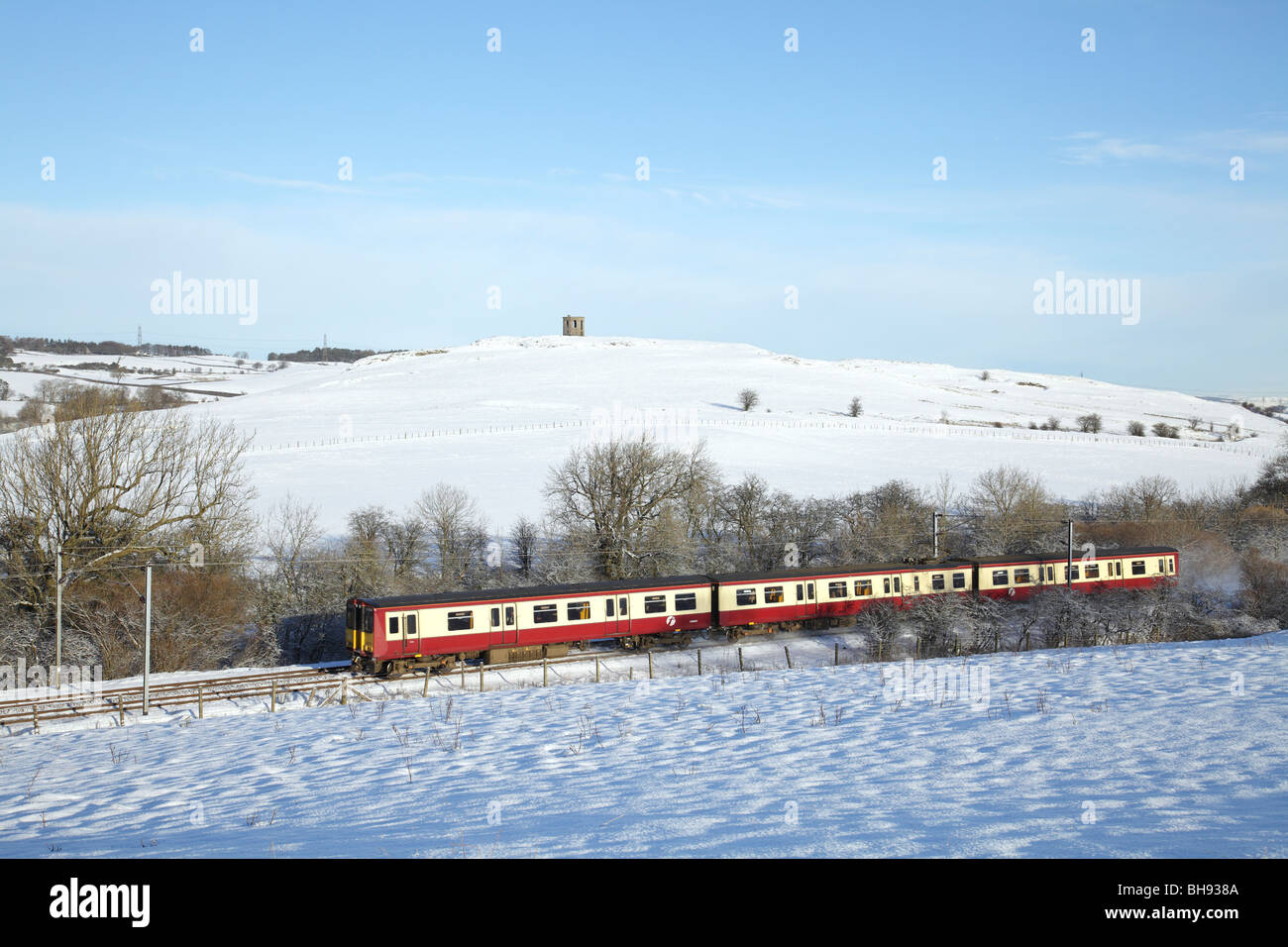 Train in winter snow, Scotland, UK Stock Photo - Alamy