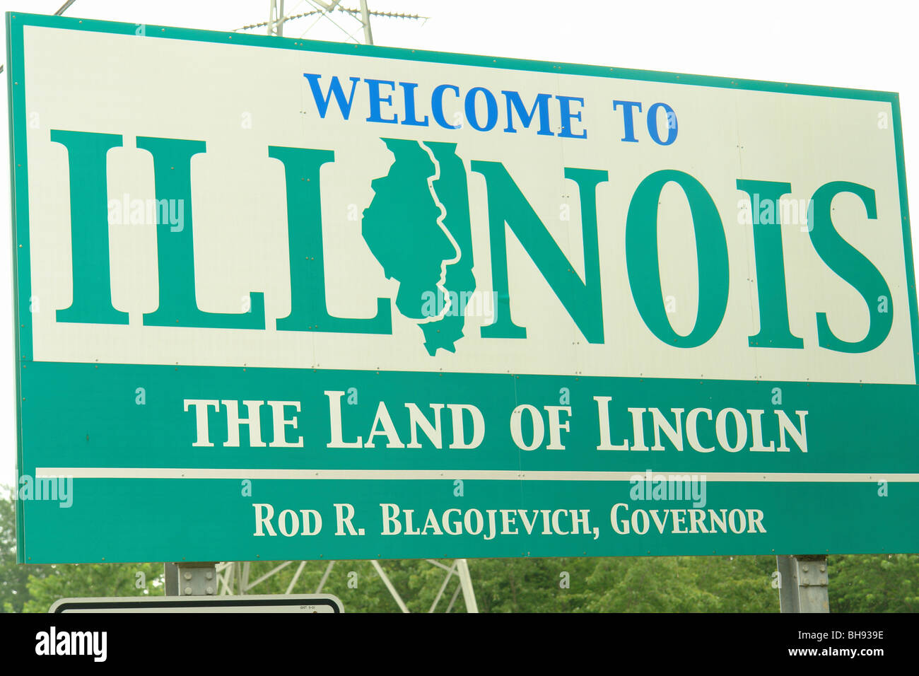 AJD65229, Welcome to Illinois, IL, road sign, stateline Stock Photo - Alamy