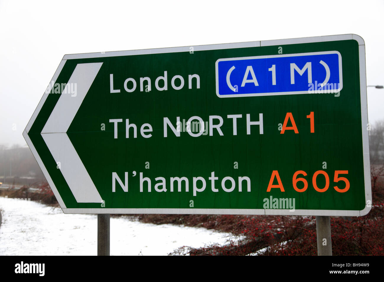 Secondary Route Green Roadsign A1/M Motorway Stock Photo - Alamy