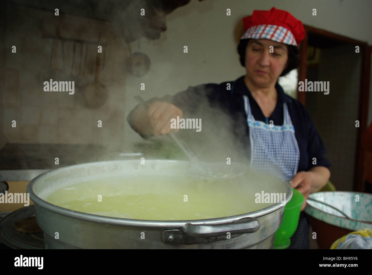 Making mozzarella at La Sorgente farm, near Sorrento, Campania, Italy ...