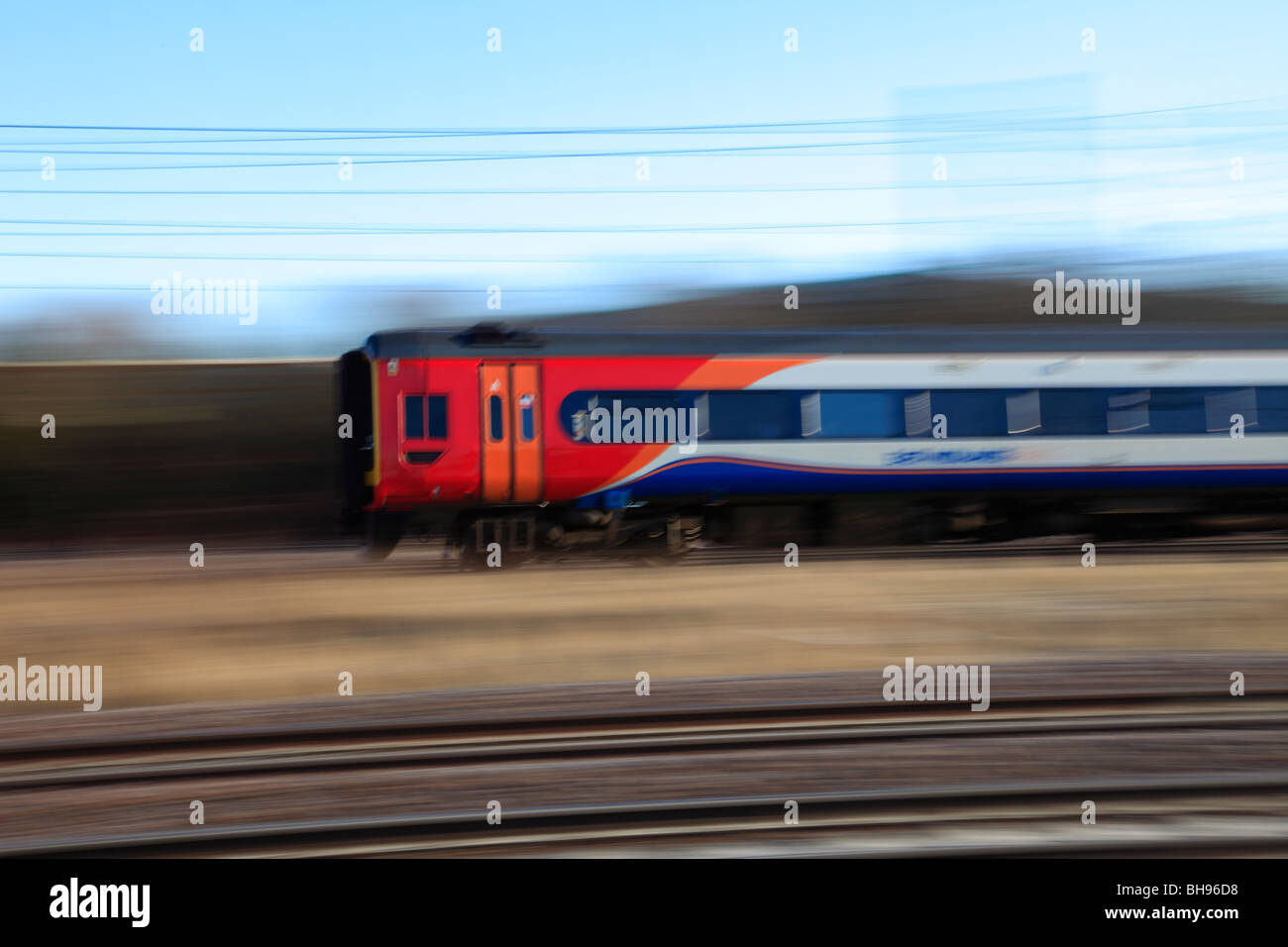 Speeding Blurred East Midlands Train Operating Company 158 class Diesel ...