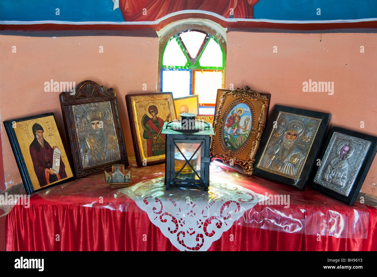 Interior of a Greek chapel as a place for devotion Stock Photo - Alamy