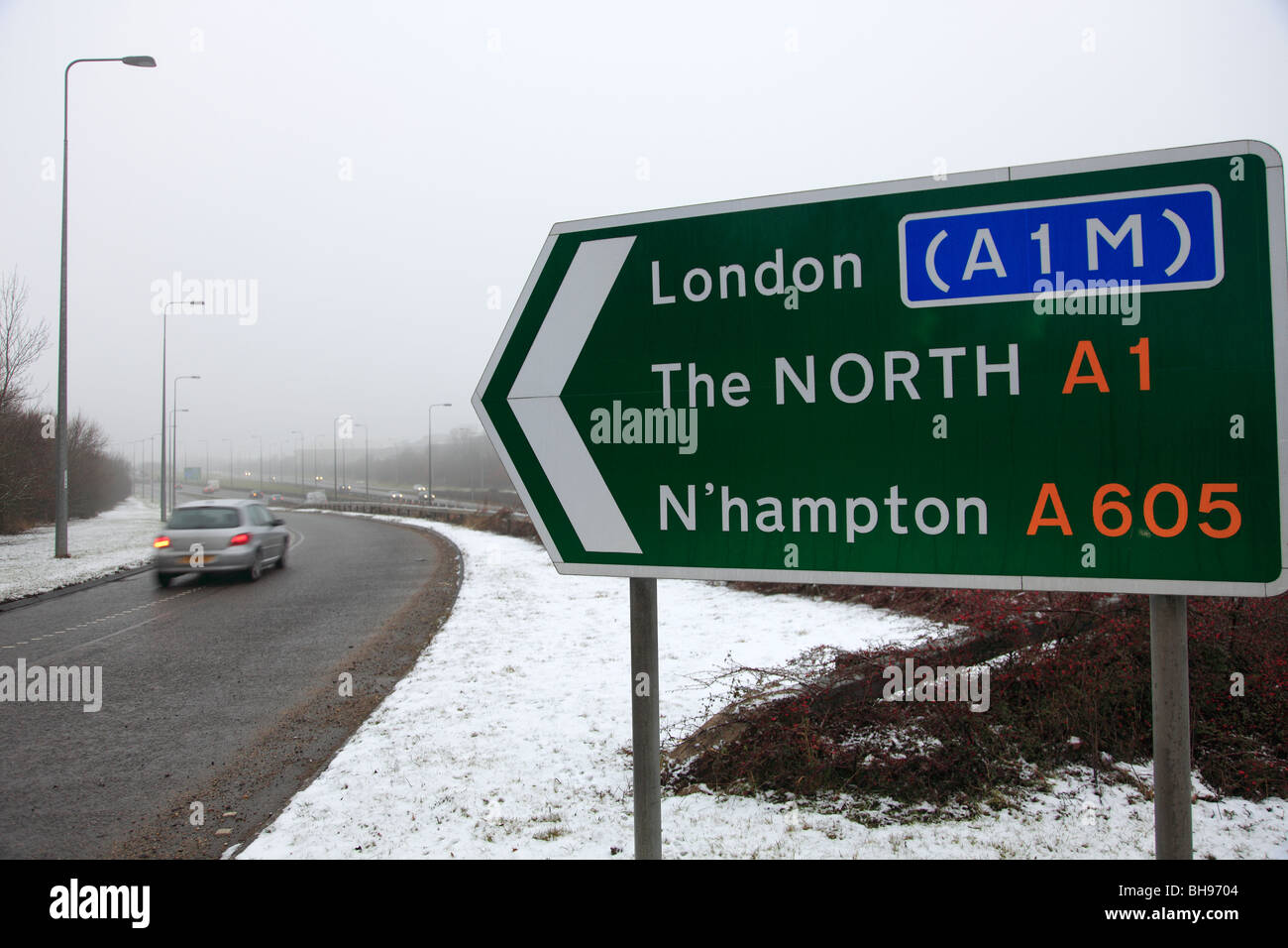Secondary Route Green Roadsign A1/M Motorway Stock Photo - Alamy