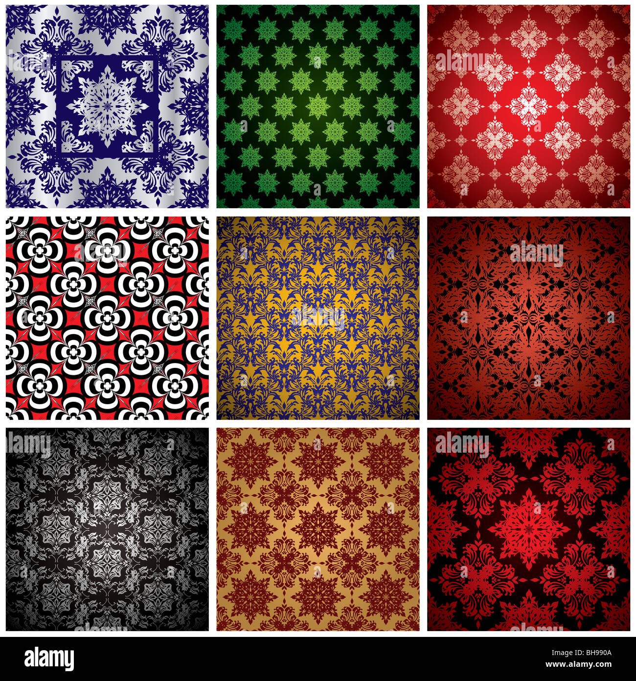 Abstract collection of nine seamless wallpaper background patterns ...