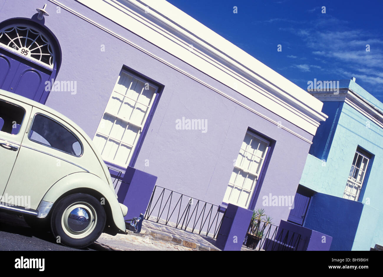 TYPICAL COLOURED HOUSES AT BO-KAAP QUARTER, OLD VOLKSWAGEN BEETLE, CAPE ...