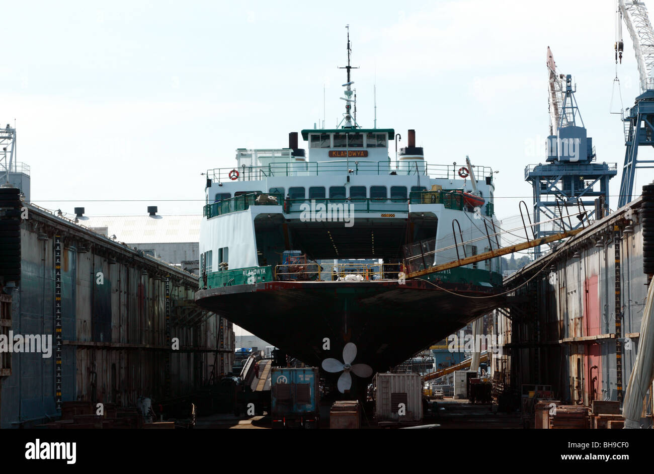 The MV Klahowya, an Evergreen State Class ferry, in a floating dry dock ...