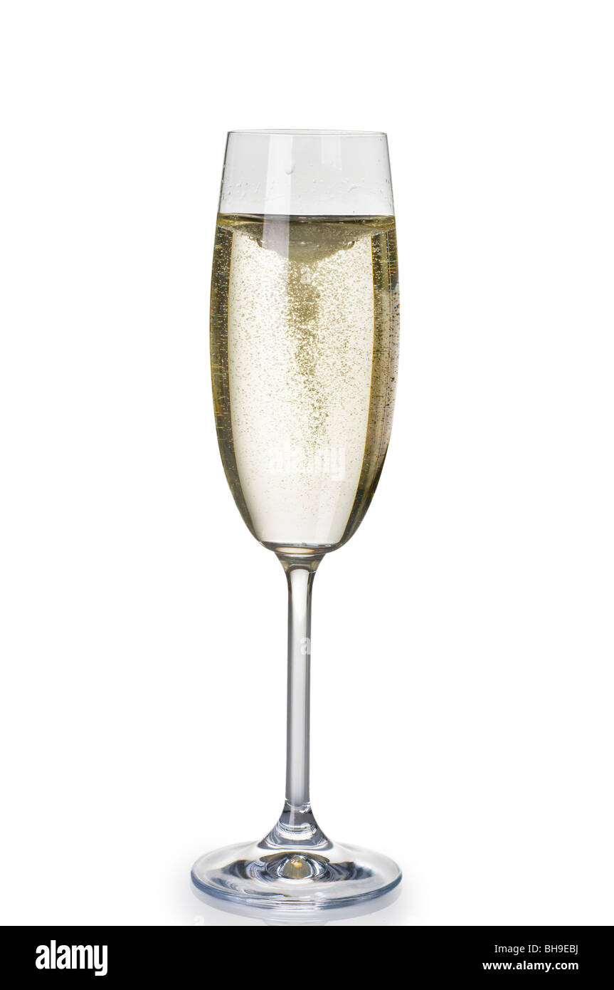 One wineglass of champagne isolated over white background Stock Photo ...