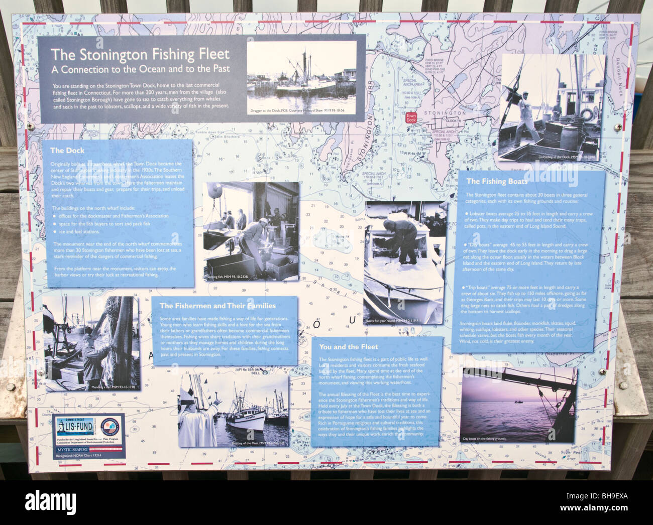 Connecticut Stonington Fishing Fleet interpretive sign Stock Photo - Alamy