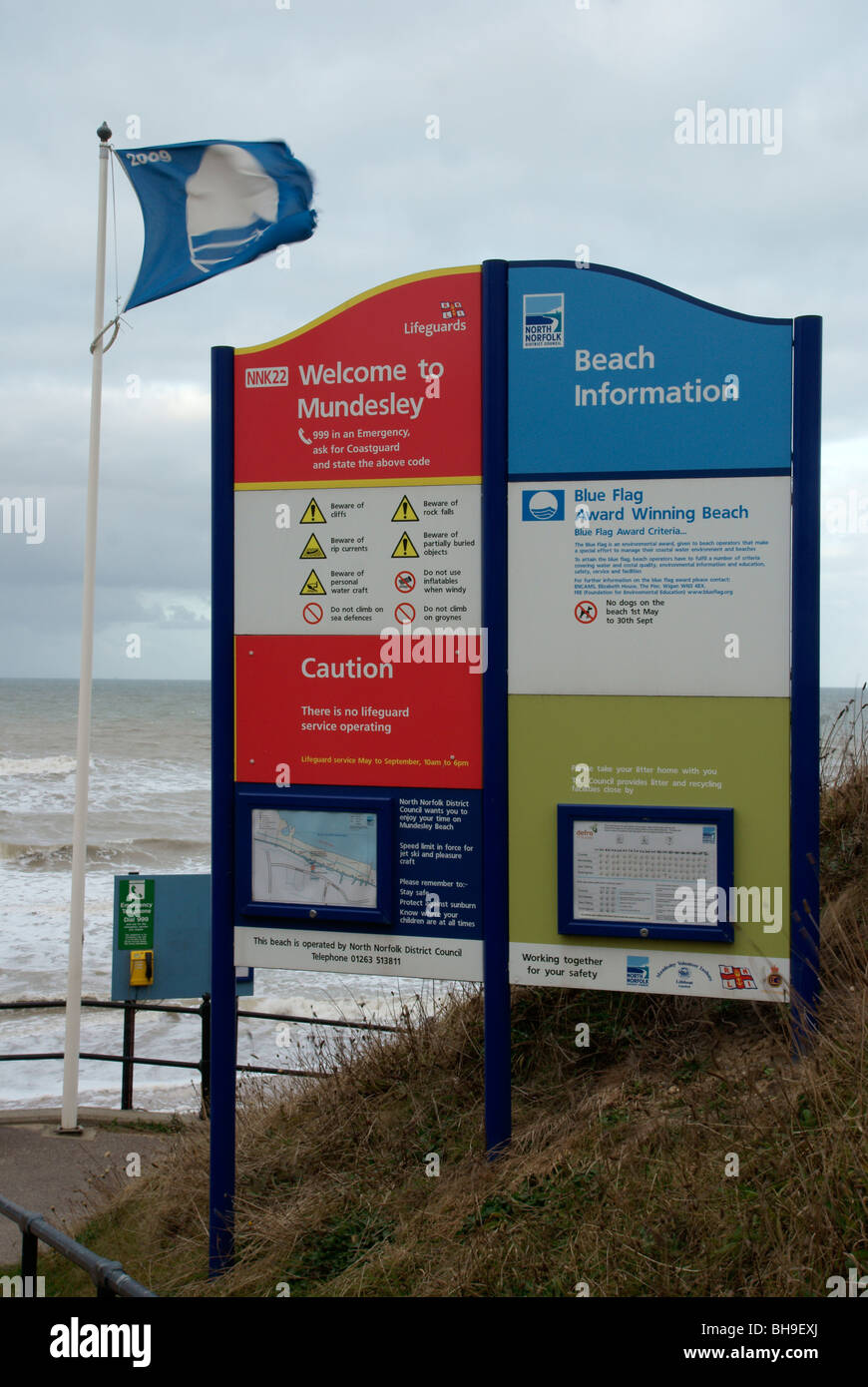 Beach Information sign at Mundesley Stock Photo - Alamy