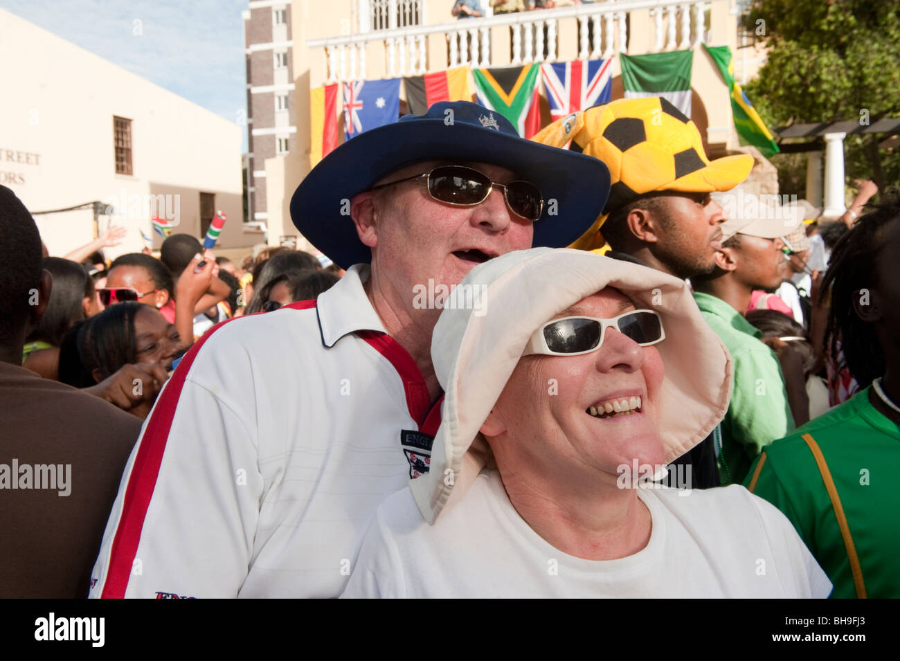 Old English fan couple celebrate on the FIFA Fan Mile in Cape Town ...