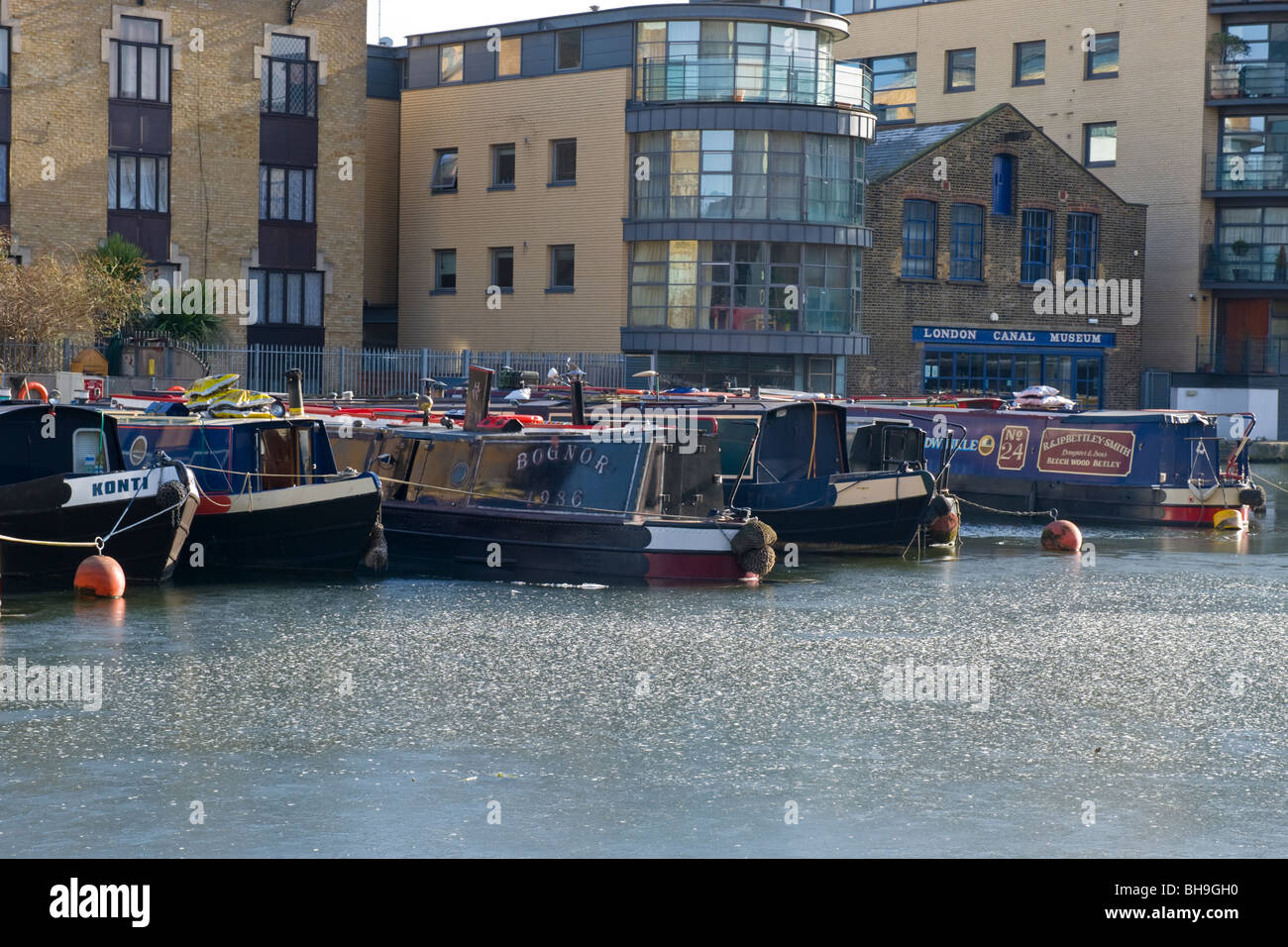 Longboats or barges by The London Canal Museum Regent's Canal , built 1863 as an ice house for ...