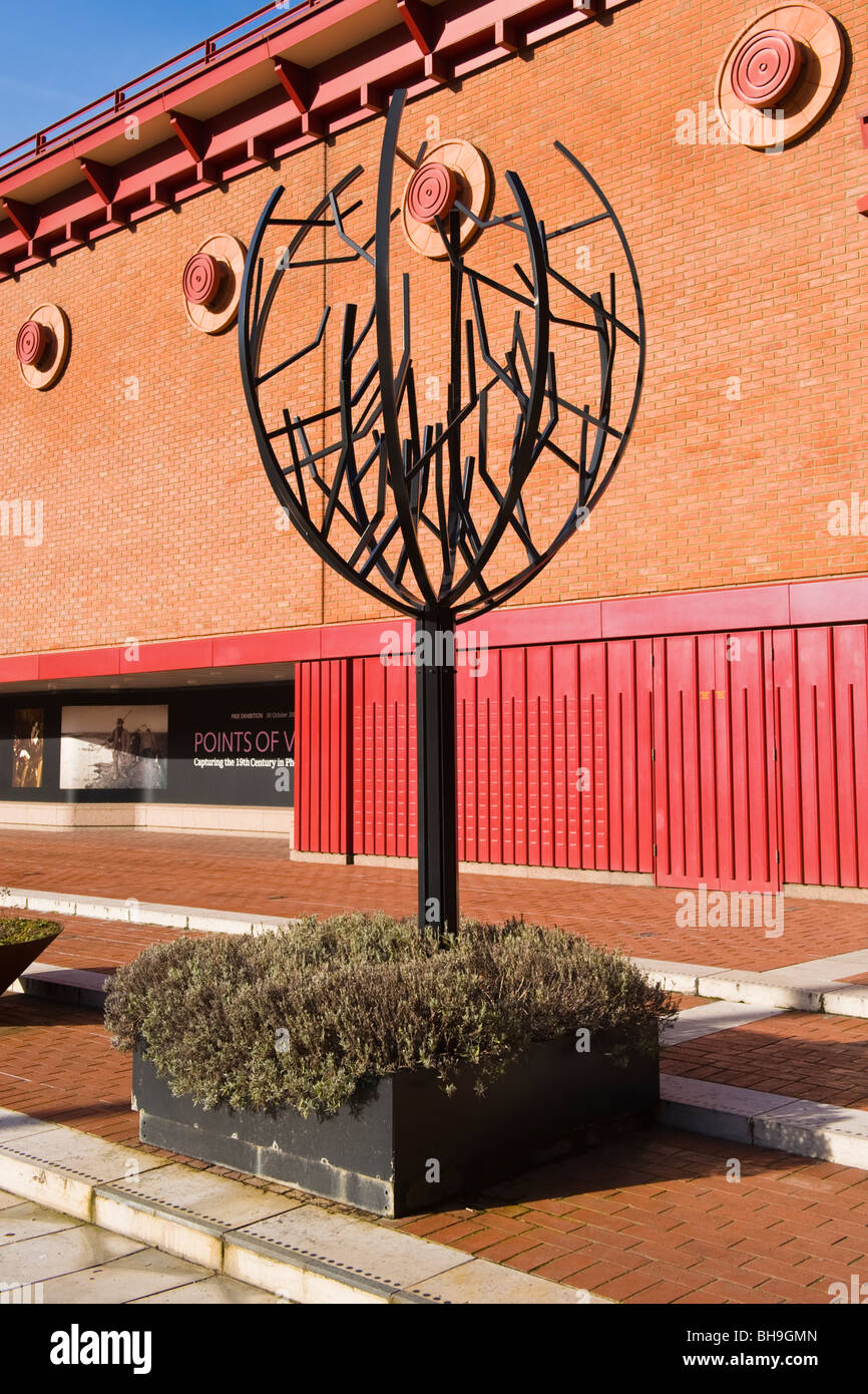 The British Library , modern art metal steel sculpture of tree in a ...