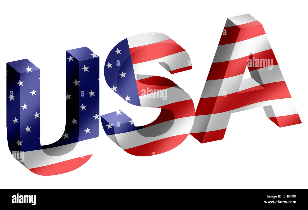 USA 3D lettering with Stars and Stripes National Flag inset into facets ...