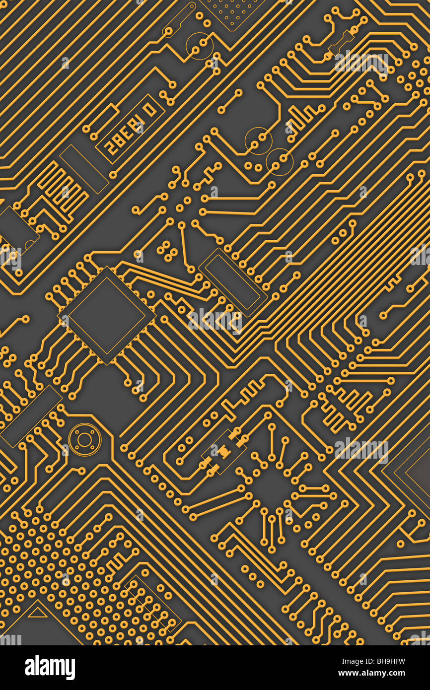 Circuit board industrial electronic yellow - gray background Stock ...