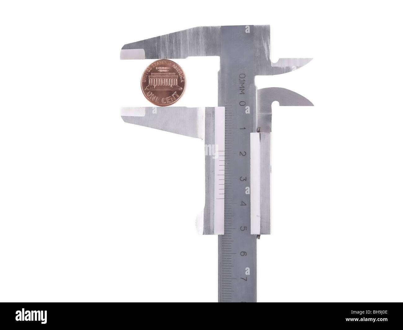 Calipers with American one cent over white background Stock Photo - Alamy