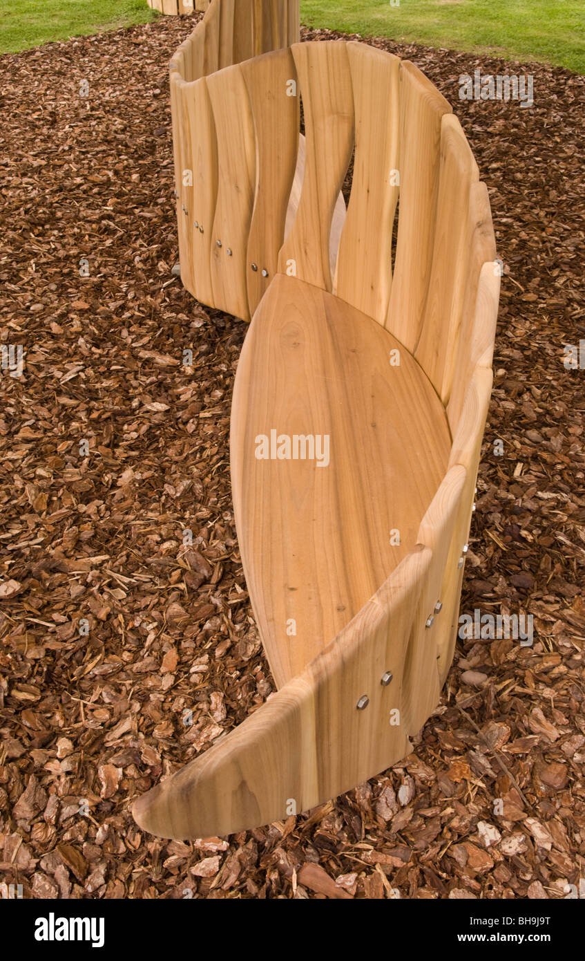 Rustic wooden seating at Hay Festival 2009 Stock Photo - Alamy