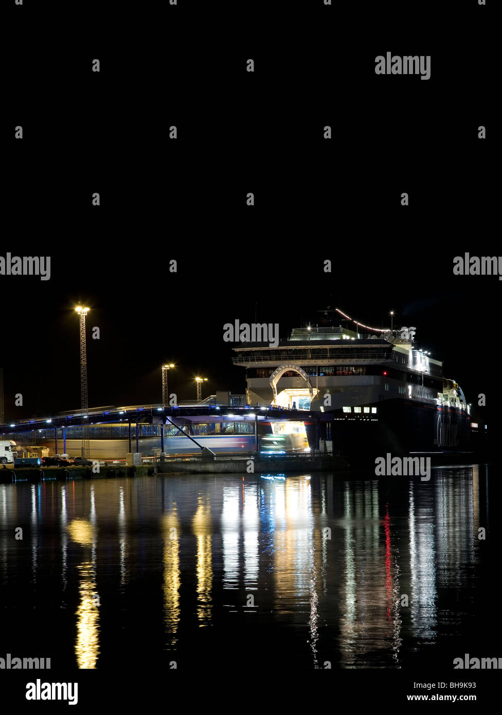 A Color Line Superspeed ferry at Hirtshals at night Stock Photo - Alamy
