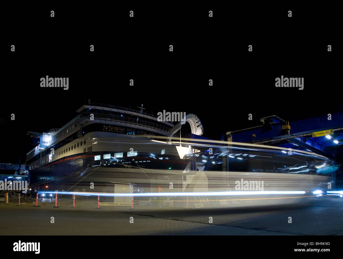 A Color Line Superspeed ferry at Hirtshals at night Stock Photo - Alamy