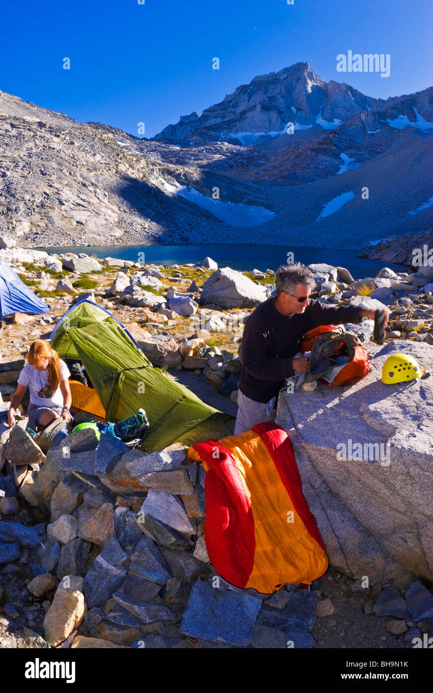 Climbers in camp at Dade Lake under Bear Creek Spire, John Muir ...