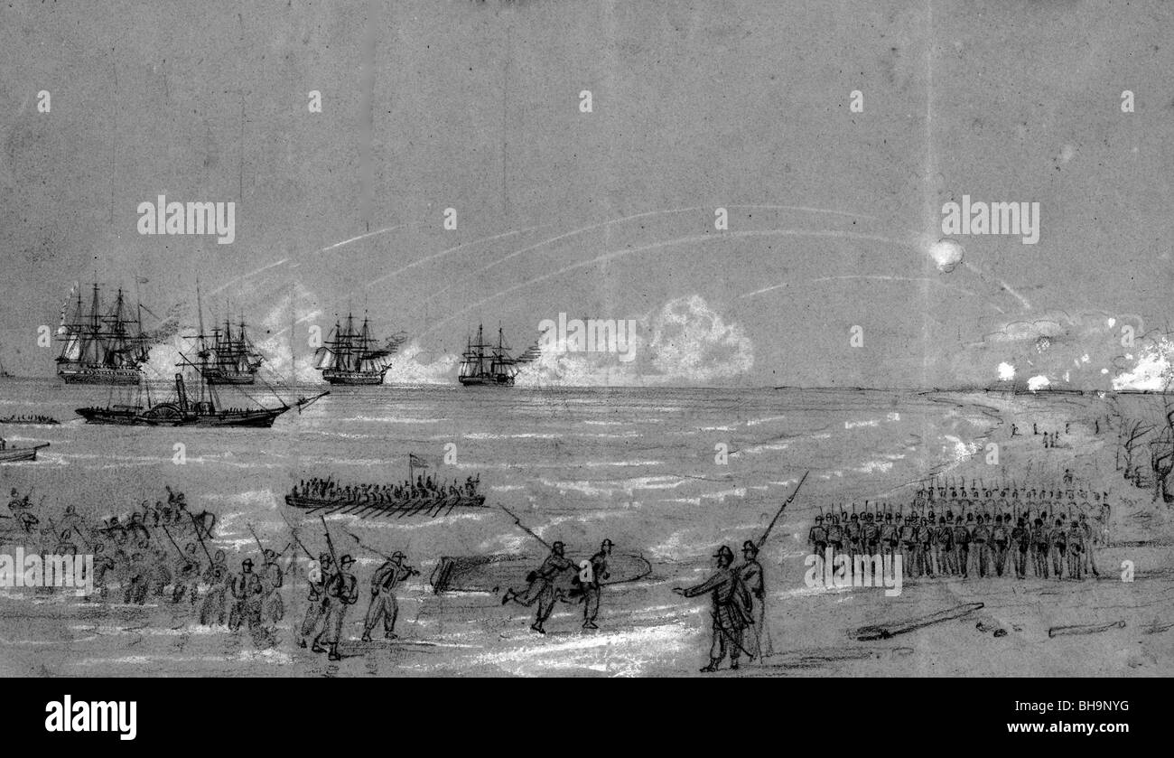 Capture of the Forts at Cape Hatteras inlet - First day, fleet opening ...