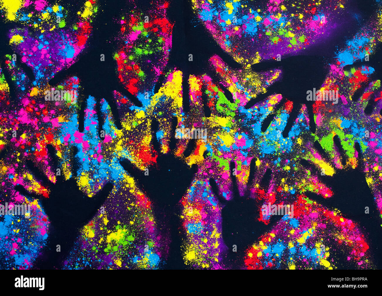 Colourful hand prints hi-res stock photography and images - Alamy
