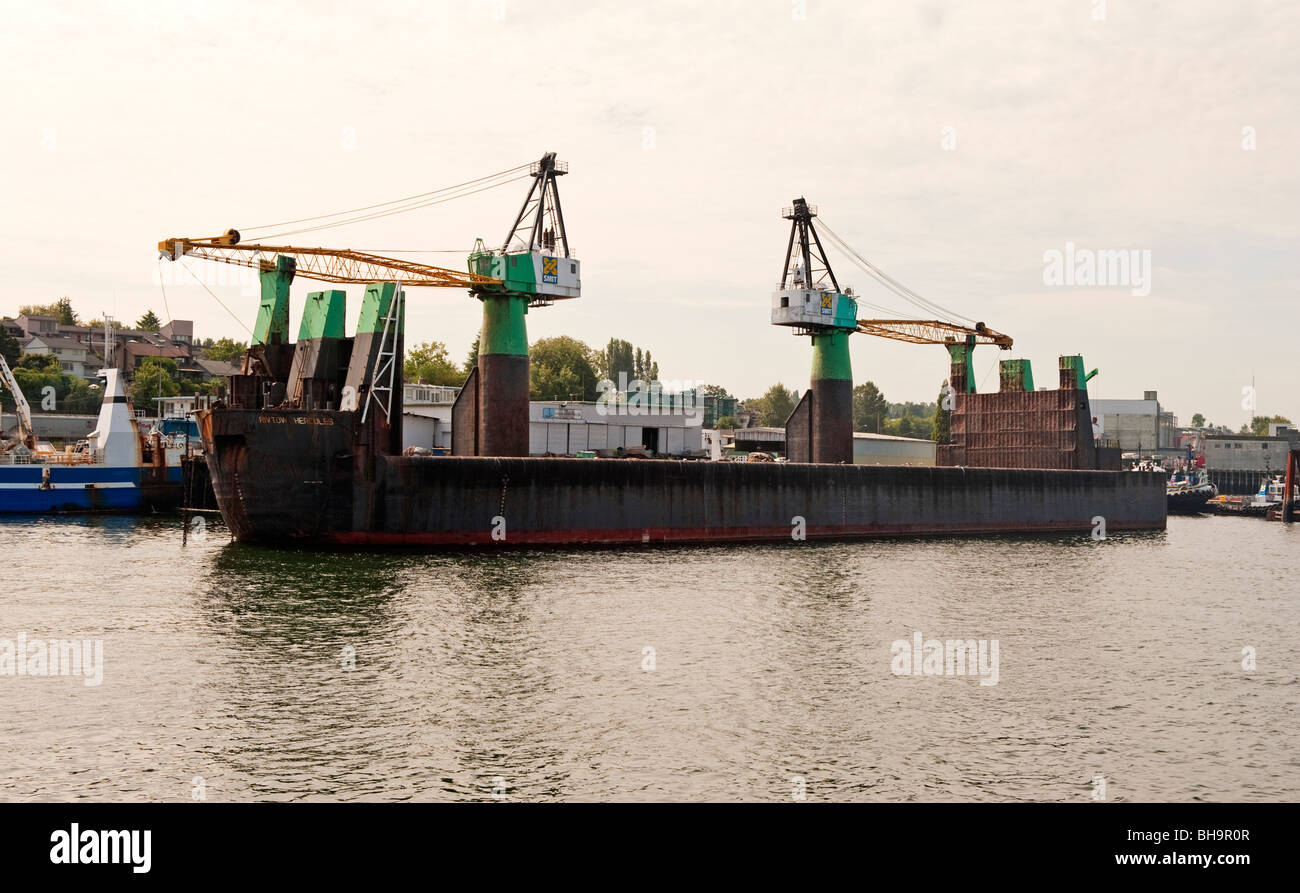 Rivtow Hercules self-loading, self dumping log barge, moored at the ...