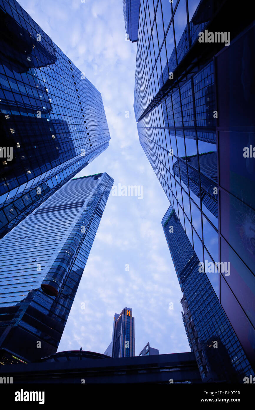 Looking up skyward at the office towers in Causeway Bay, Hong Kong ...