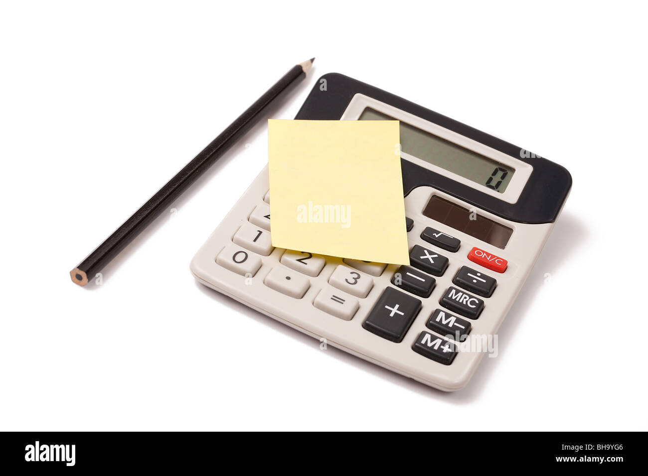 calculator,pencil and blank notepaper on white background Stock Photo ...