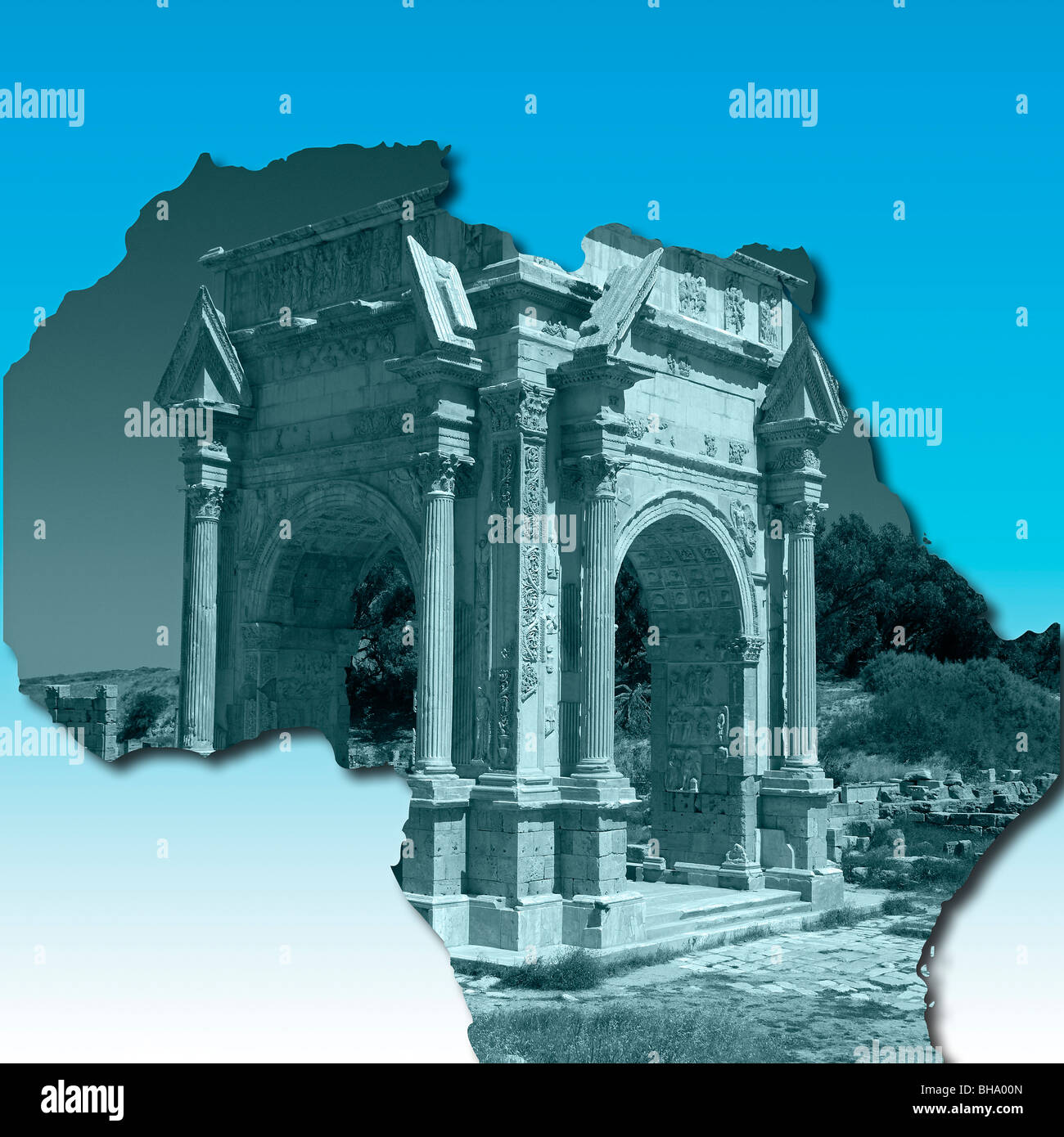 Map of North Africa overlaid an image of the Severan Arch in the ...