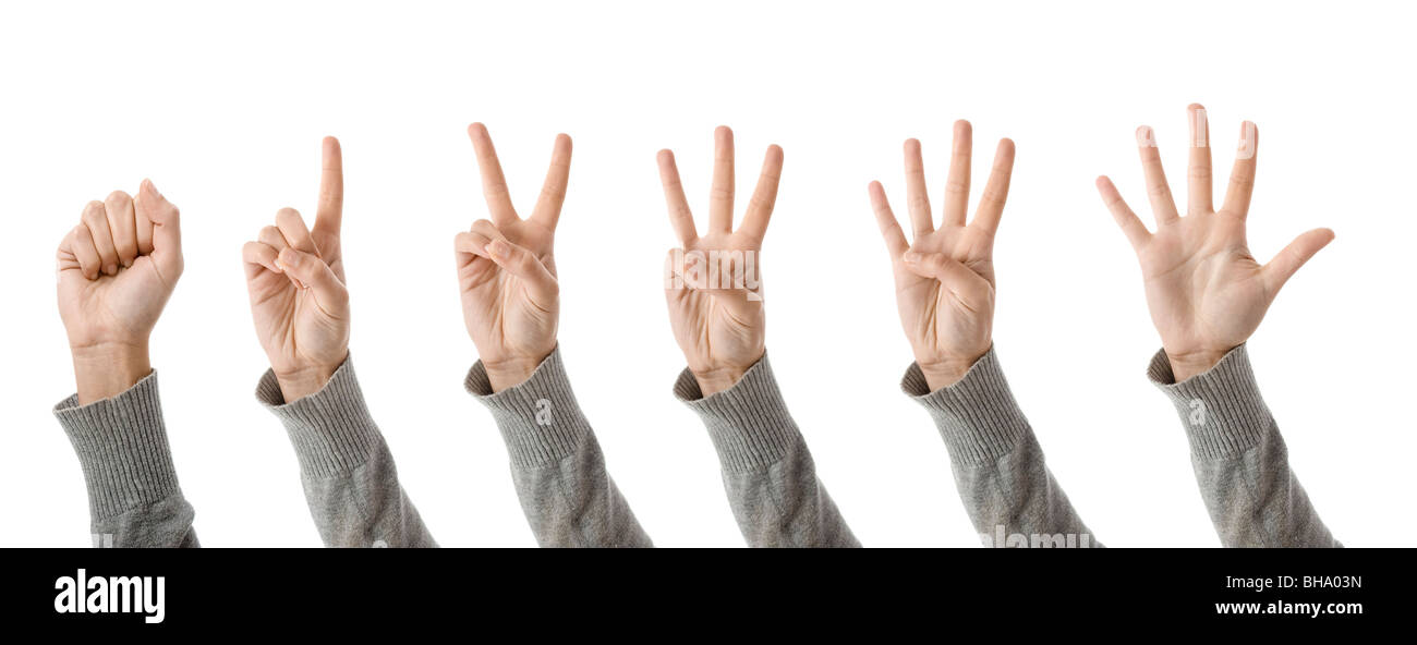 Outline of hands counting from one to five - isolated on white Stock ...