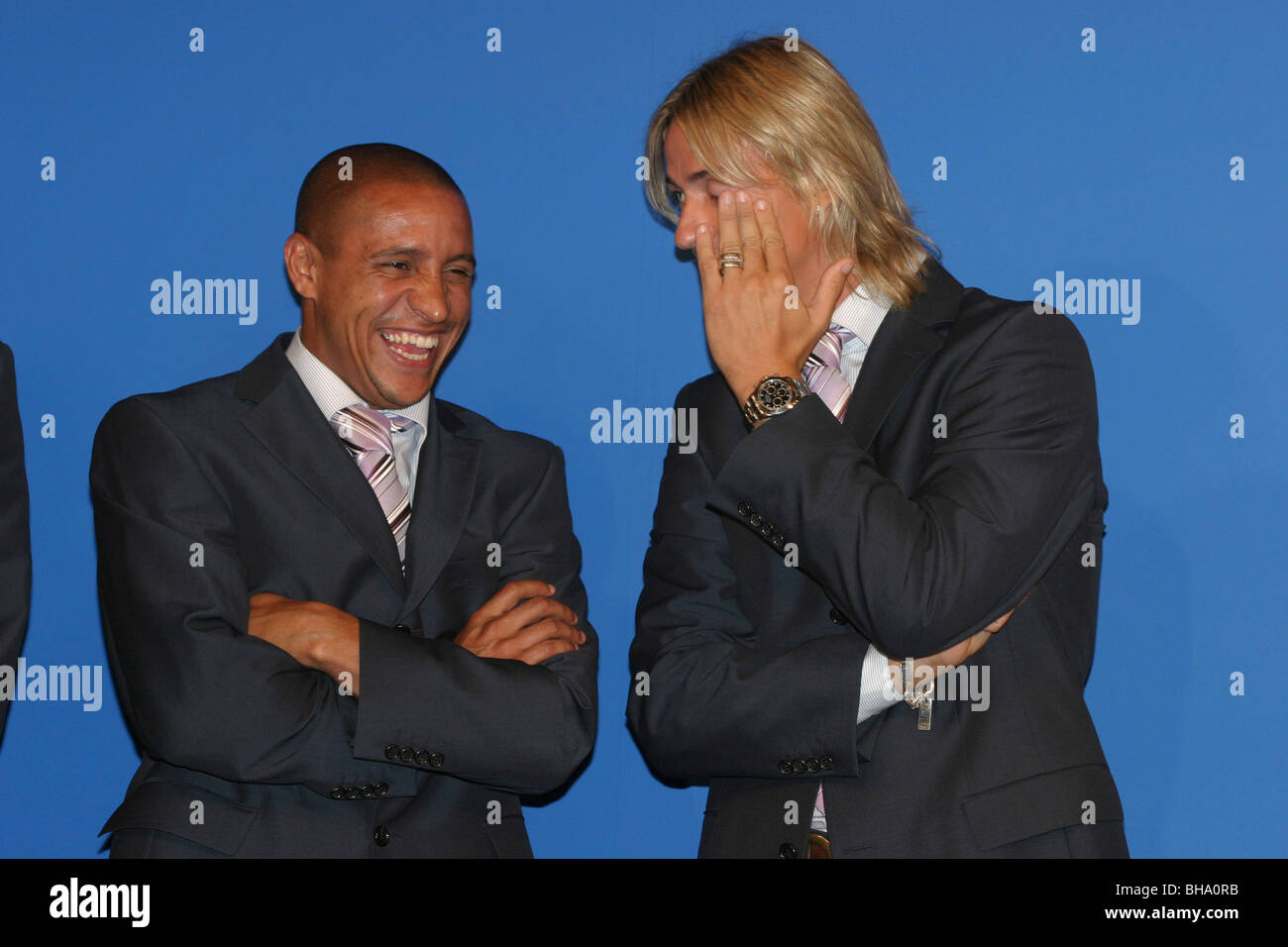 Roberto Carlos (left) and Jose Maria Gutierrez, football players with ...