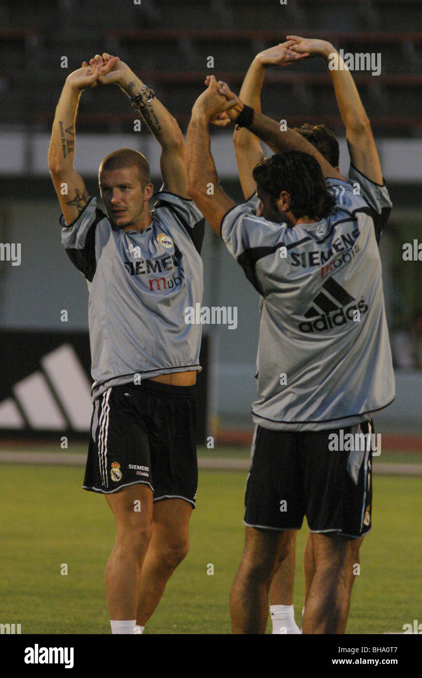 English footballer David Beckham training with Real Madrid, in Tokyo ...