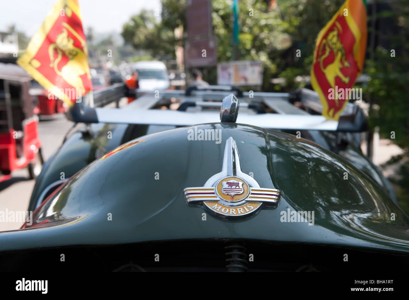 Morris car maker badge on a Morris Minor, Moggie, Moggy, in Kandy Sri ...