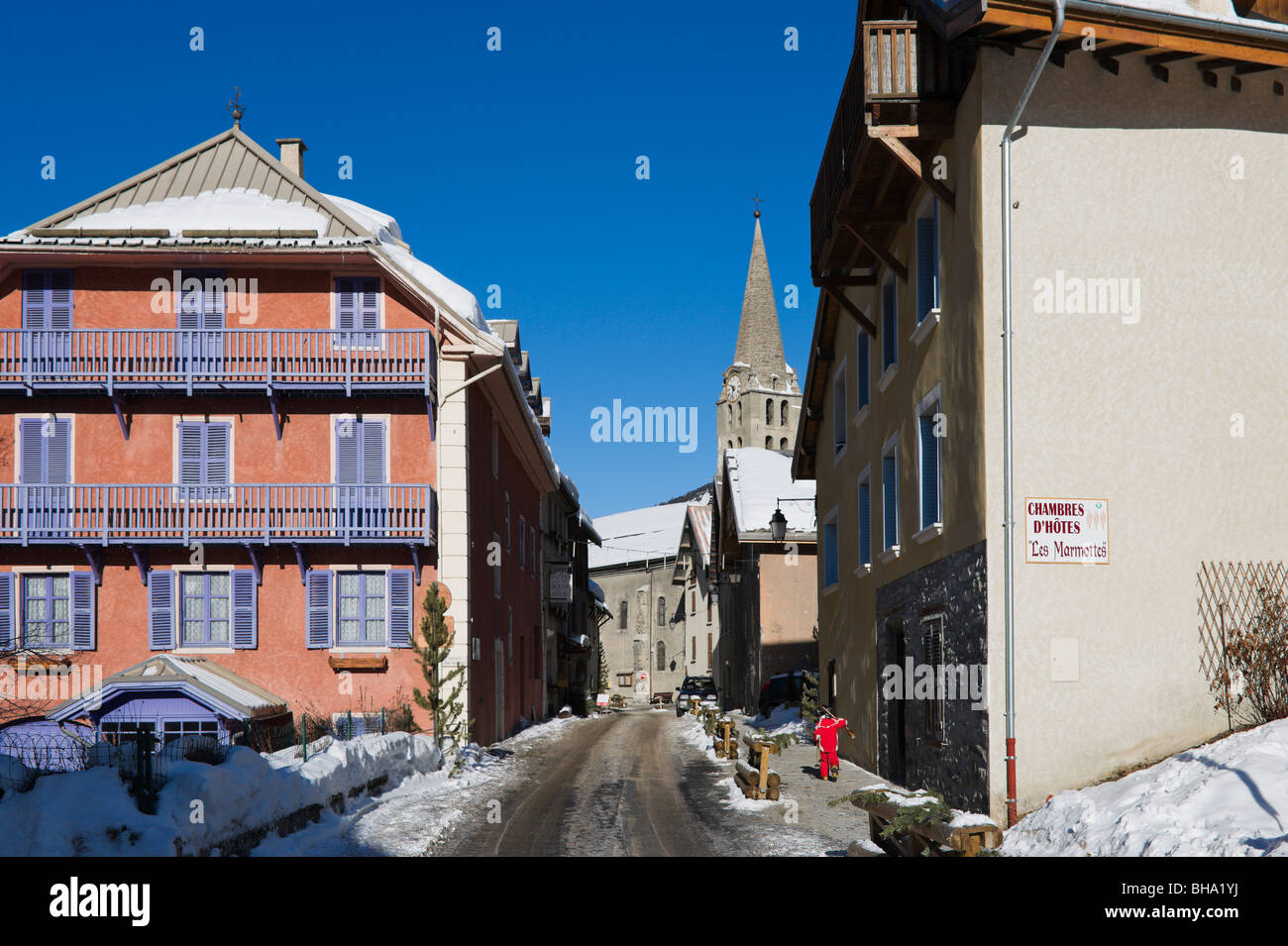Street in the centre of the village of Chantemerle, Serre Chevalier ...