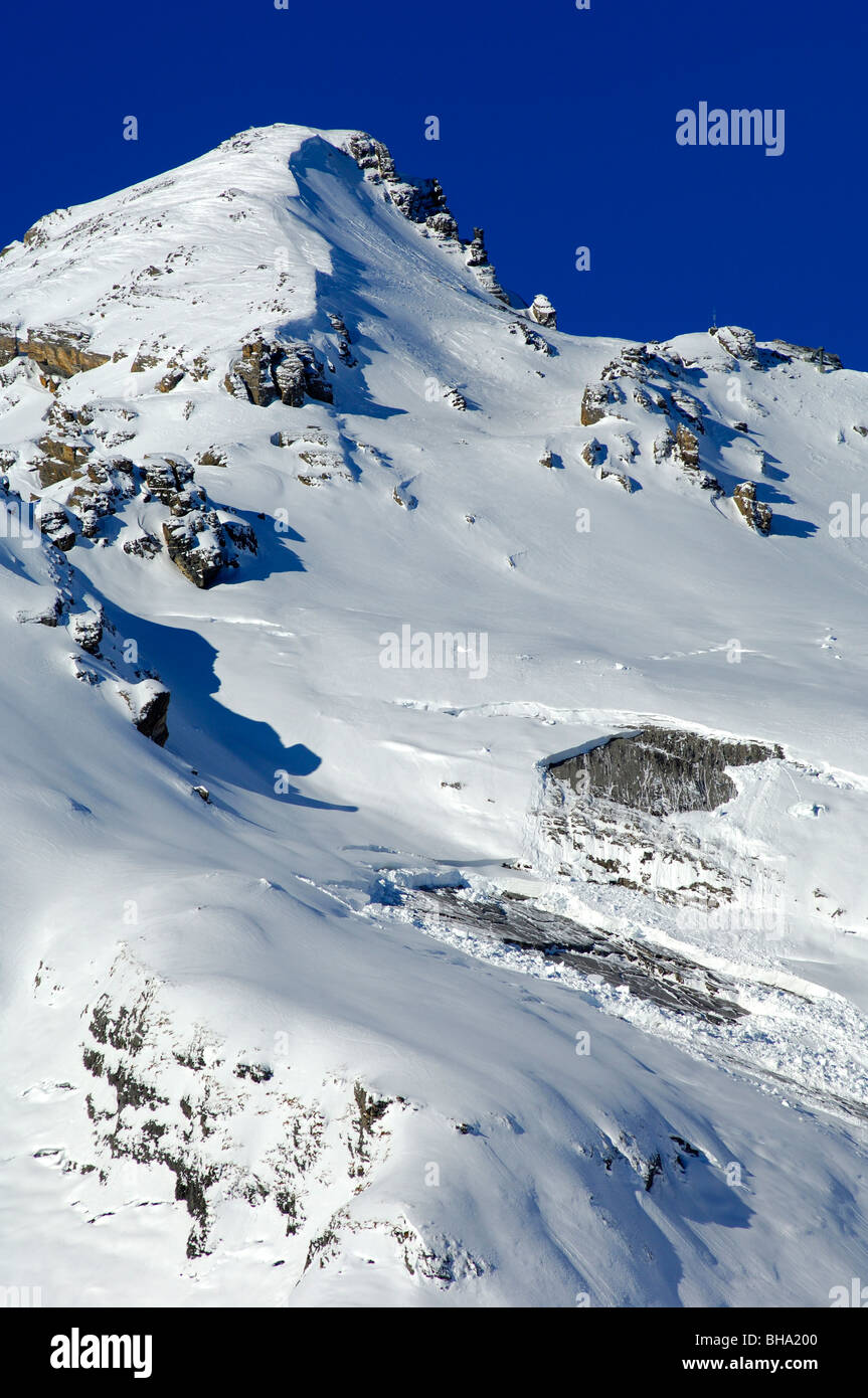 Wind-slab spots on the south face of peak Dent Favre, Ovronnaz, Valais ...