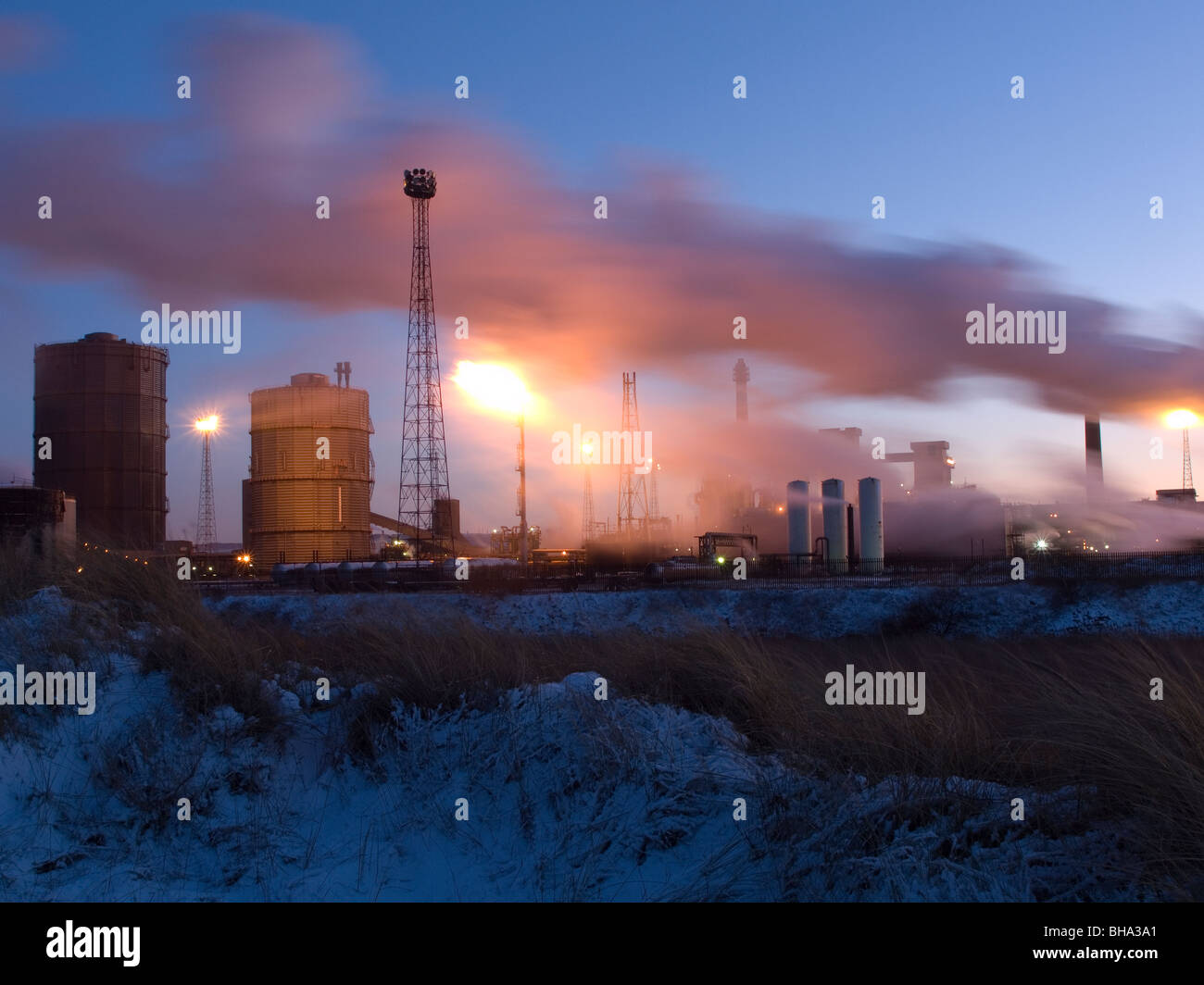 Smoke steam and flare at the coking plant at Corus' Redcar Cast ...