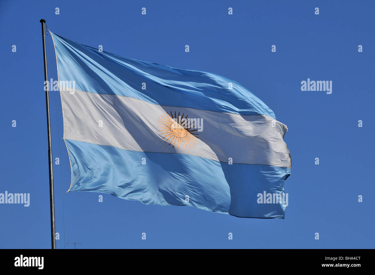 Argentina flag in blue sky, Buenos Aires, Argentina Stock Photo - Alamy