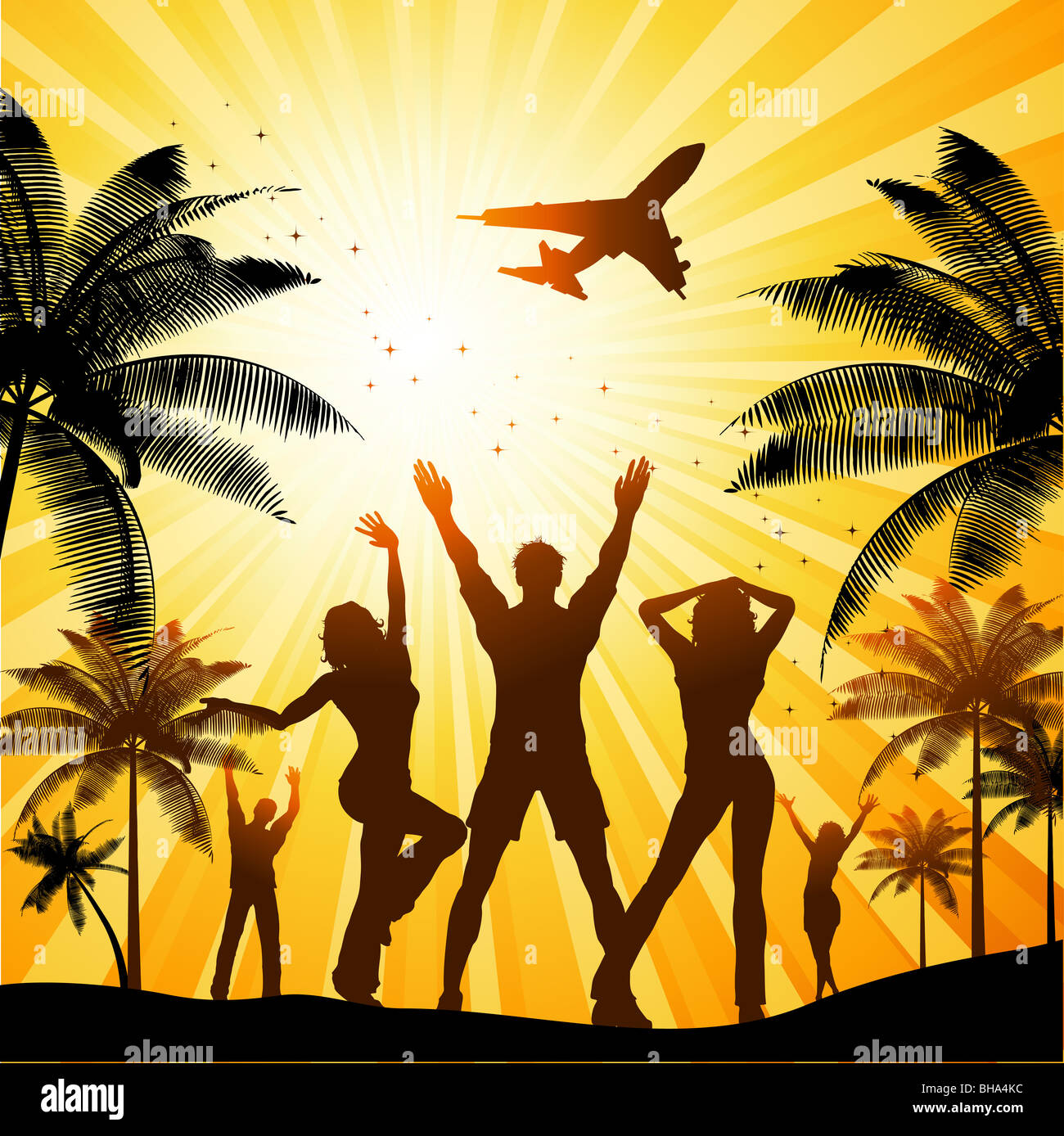 Silhouettes of people dancing on summer background Stock Photo - Alamy