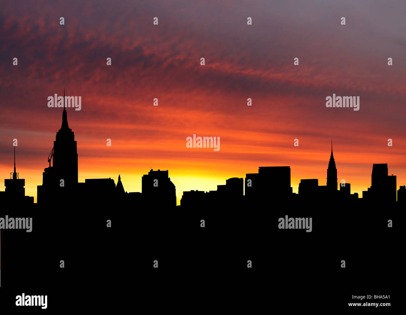 Midtown Manhattan skyline at sunset with beautiful sky illustration ...
