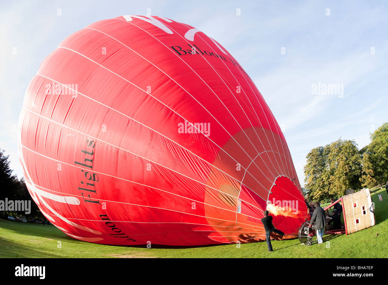 Inflation of hot air balloon flight in Victoria Park Bath Stock Photo ...
