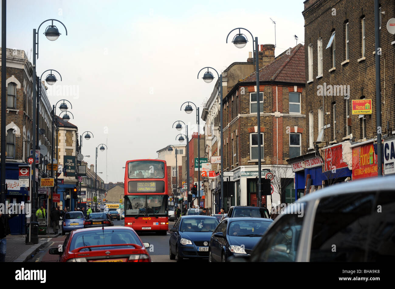 Traffic congestion on Leyton High Road in the East End of London near ...