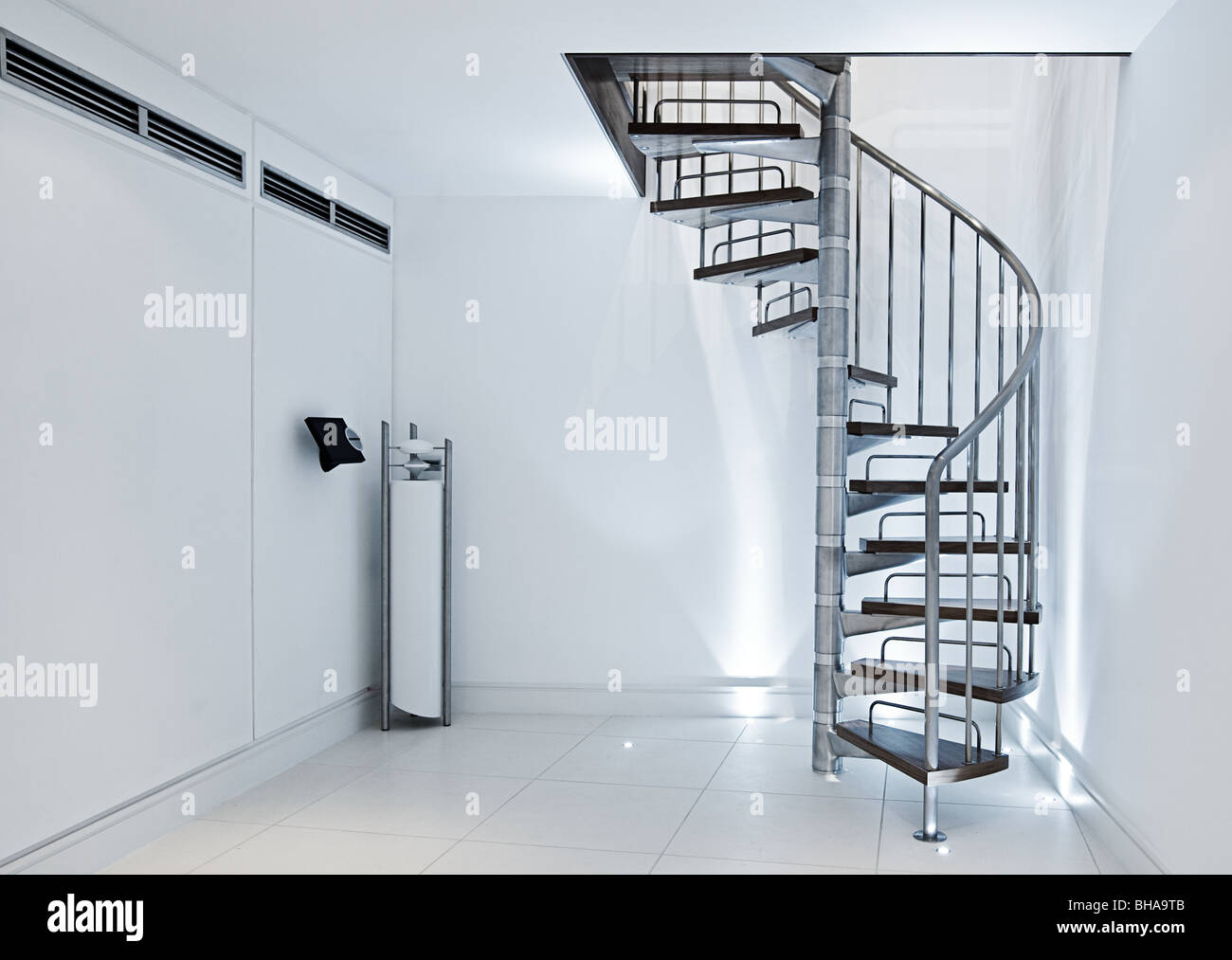 Minimalistic Interior - Spiral Staircase against White Walls Stock ...