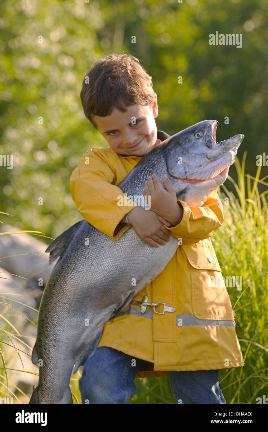 Young Boy Holding King Salmon Ship Creek Digital AK SC Anchorage Summer ...