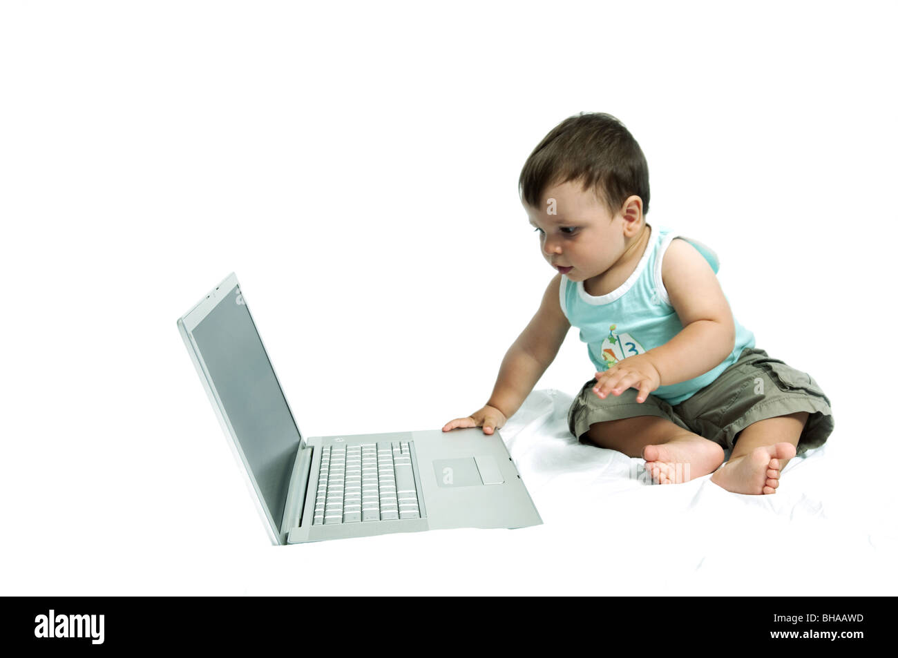 Baby at laptop computer Stock Photo - Alamy