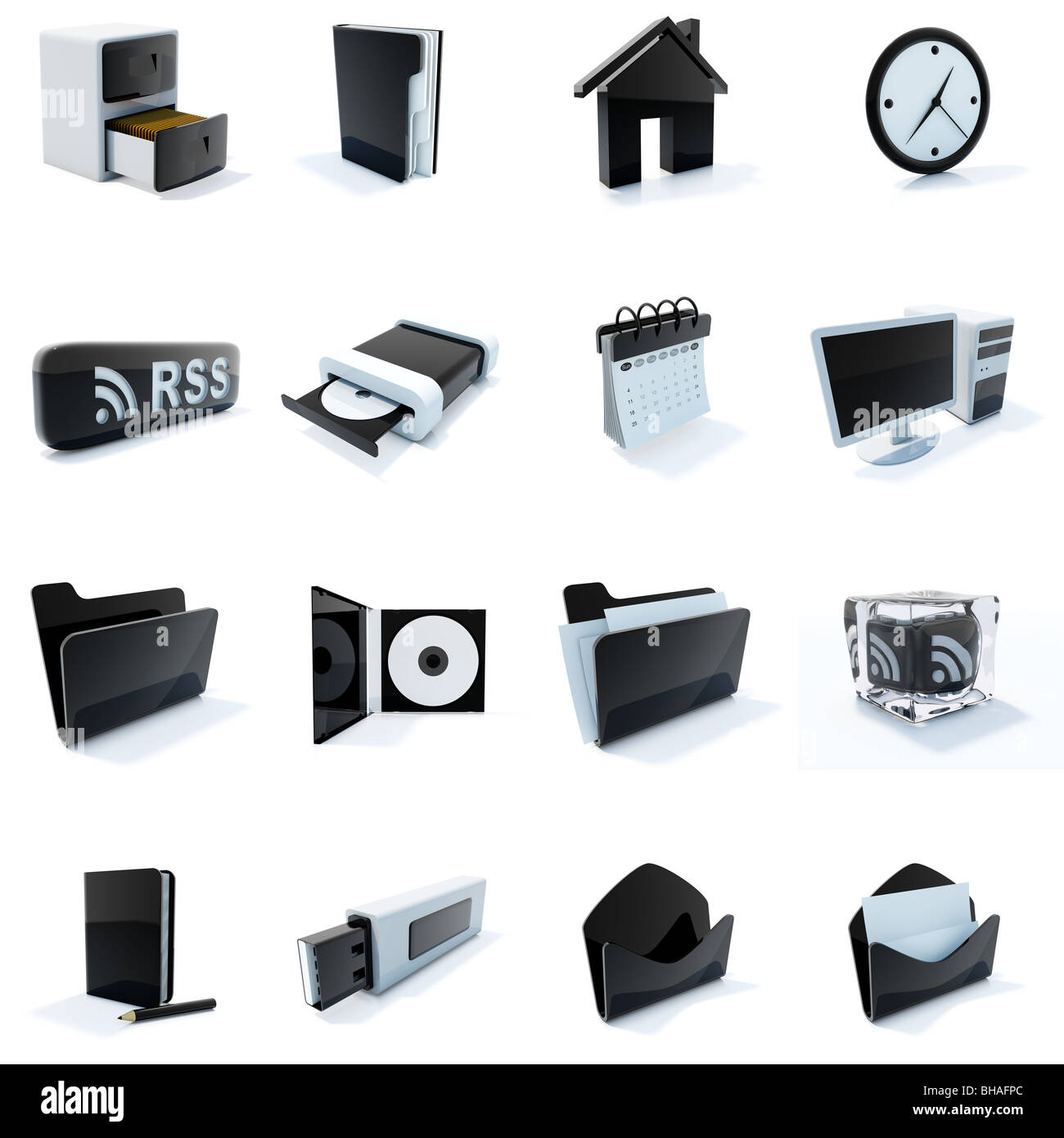 16 black and white plastic icons Stock Photo - Alamy
