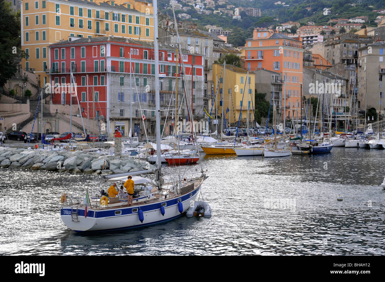 Corsica island, .Bastia, the ancient port and the city waterfront Stock ...