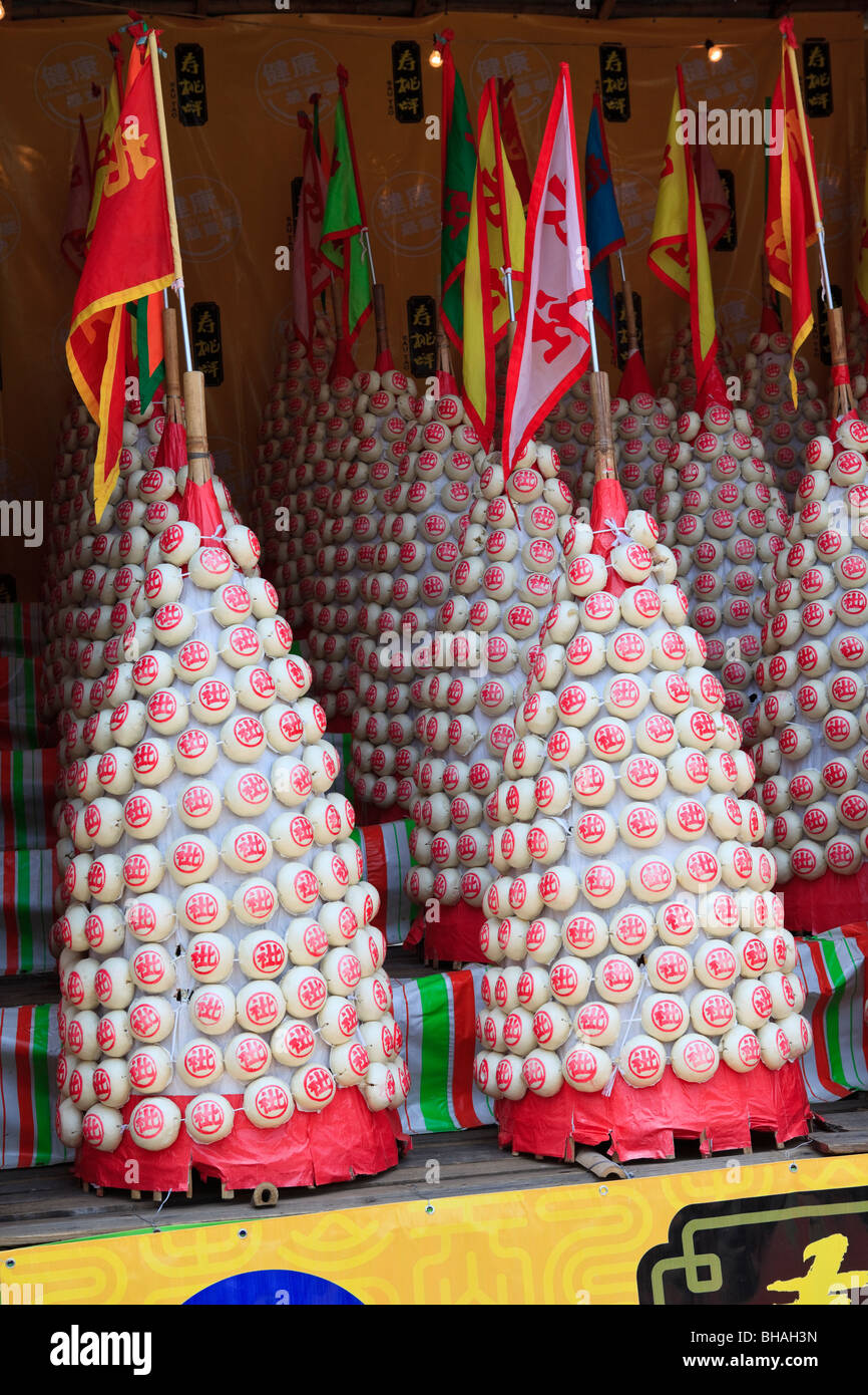 Small bun towers at the Cheung Chau Bun Festival as celebrated in 2009 ...