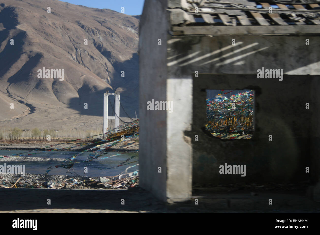 Prayer Flags on Bridge Stock Photo - Alamy