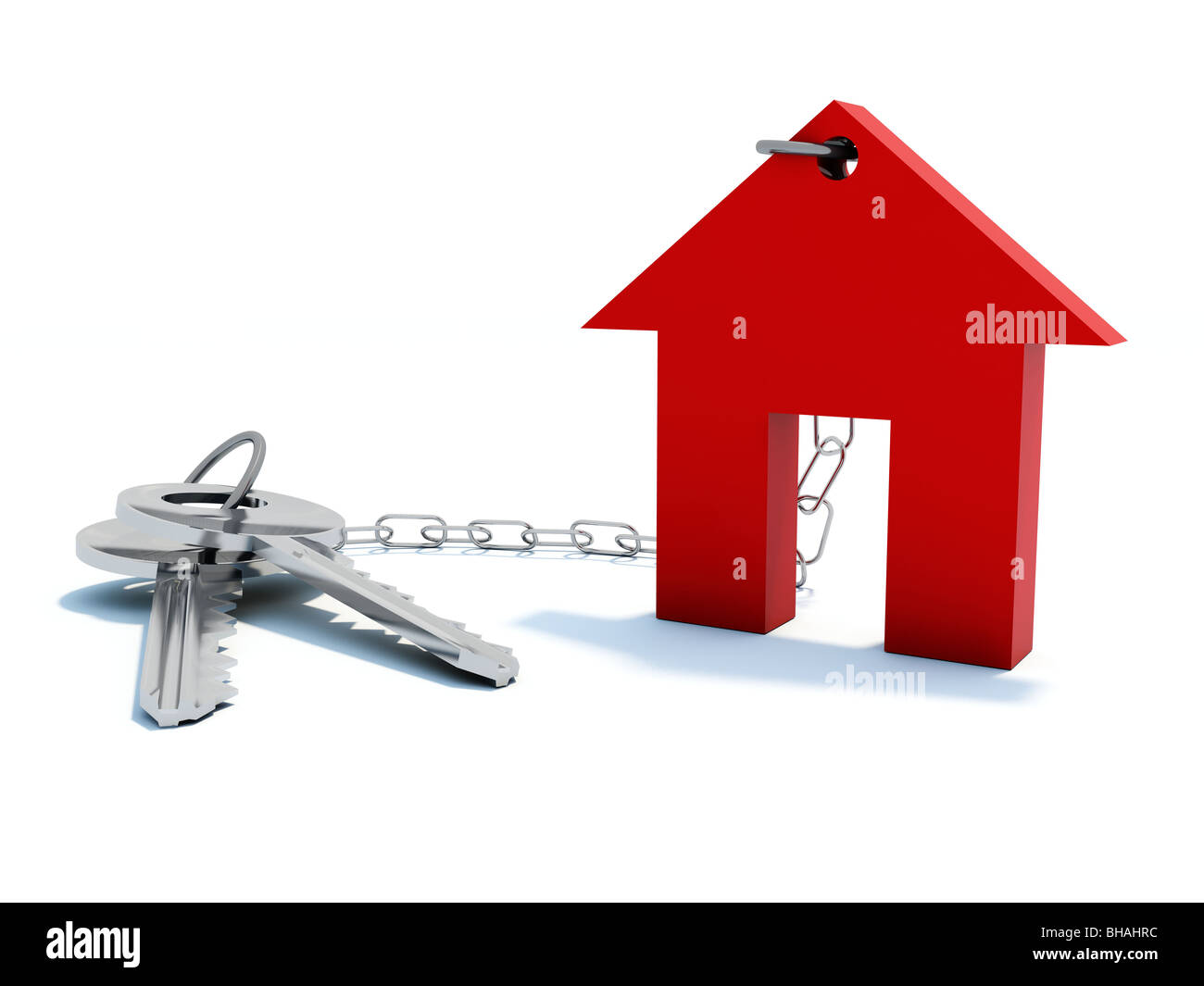 Red home with keys isolated on white Stock Photo - Alamy